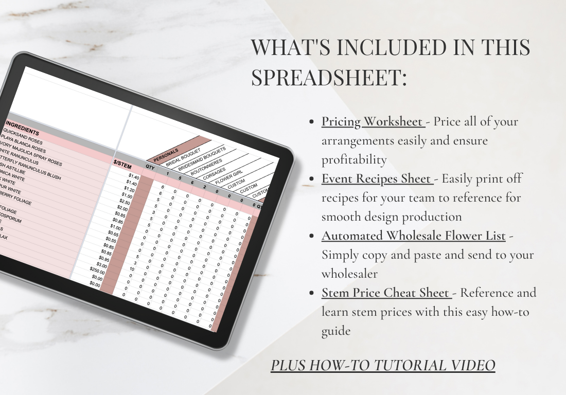 Floral Pricing & Ordering Spreadsheet for Wedding Florists (2.0 ...